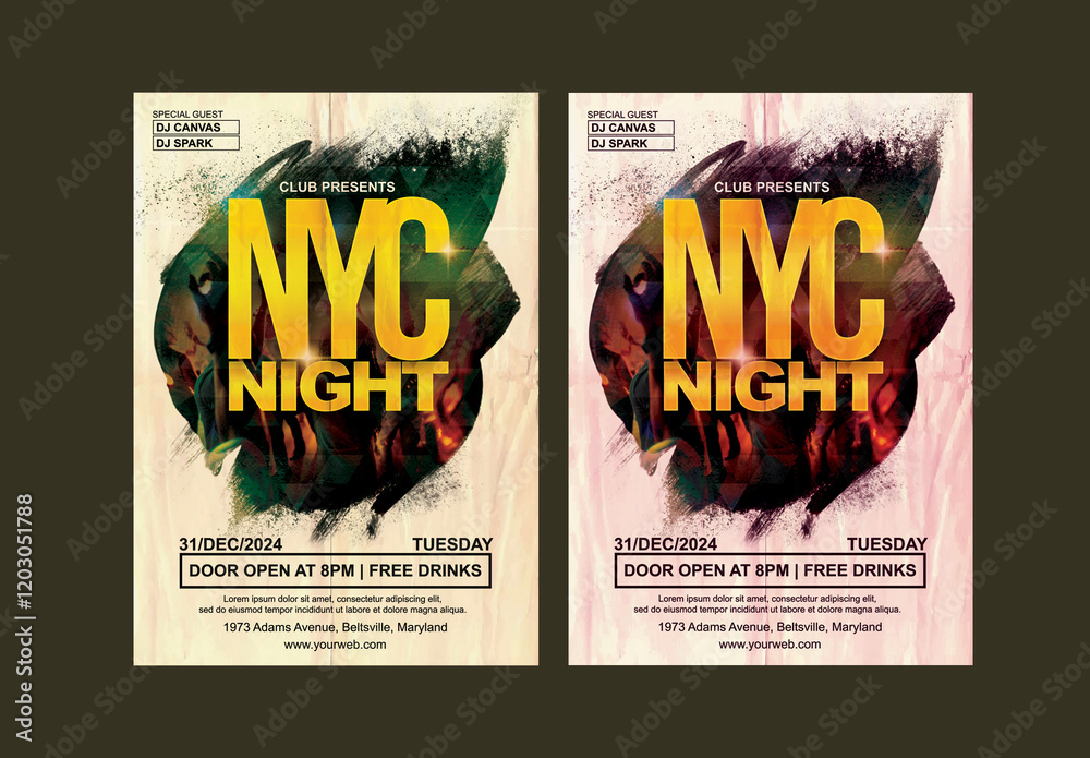 NYE Night Party Invitation Card with Glowing Golden Neon Text and ...