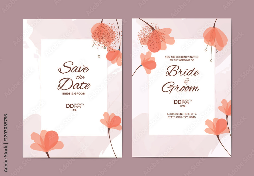 Floral Wedding Invitation Cards with Event Details for Publishing ...