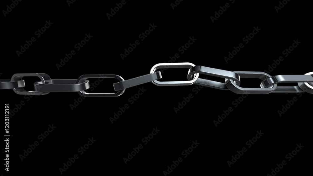 Rotating chain link in steel color with ambient light, reflections and ...