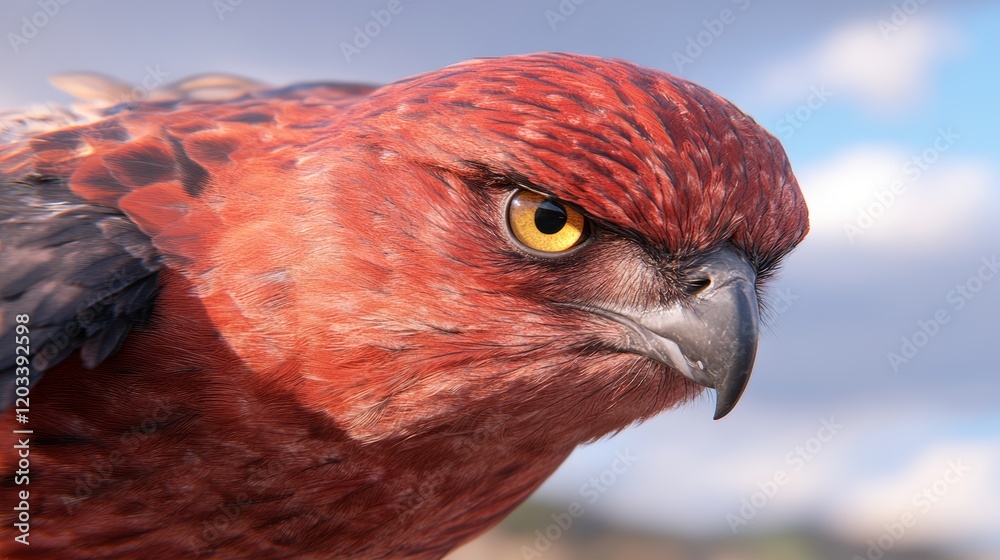 Fierce Red Hawk Portrait Against Cloudy Sky Stock Illustration | Adobe ...