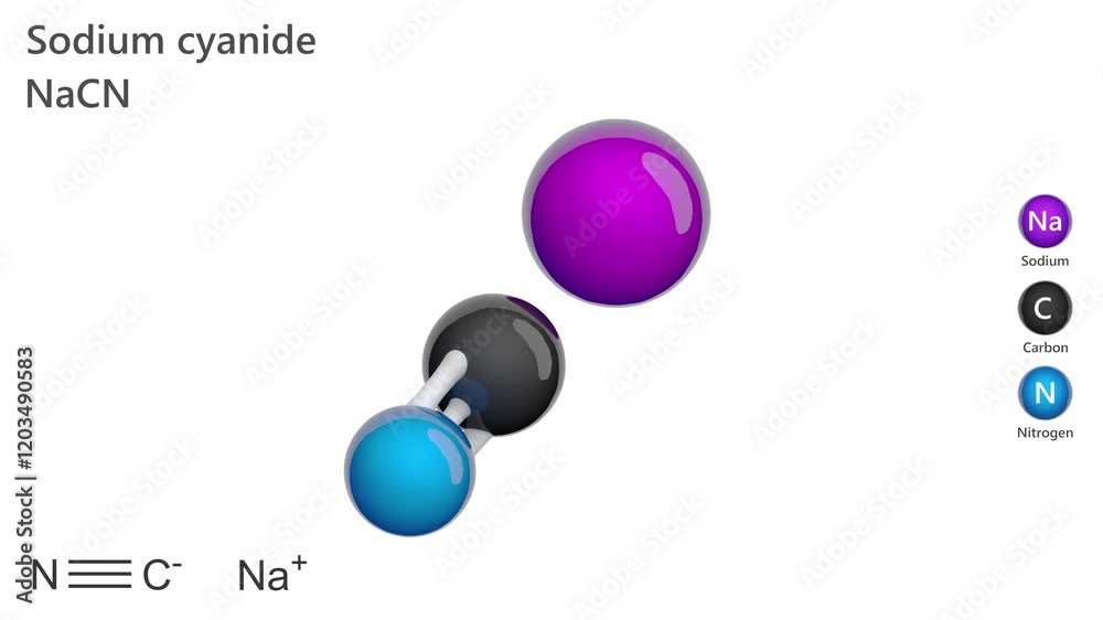 Sodium Cyanide. Human poison. Animated 3D model of a molecule ...