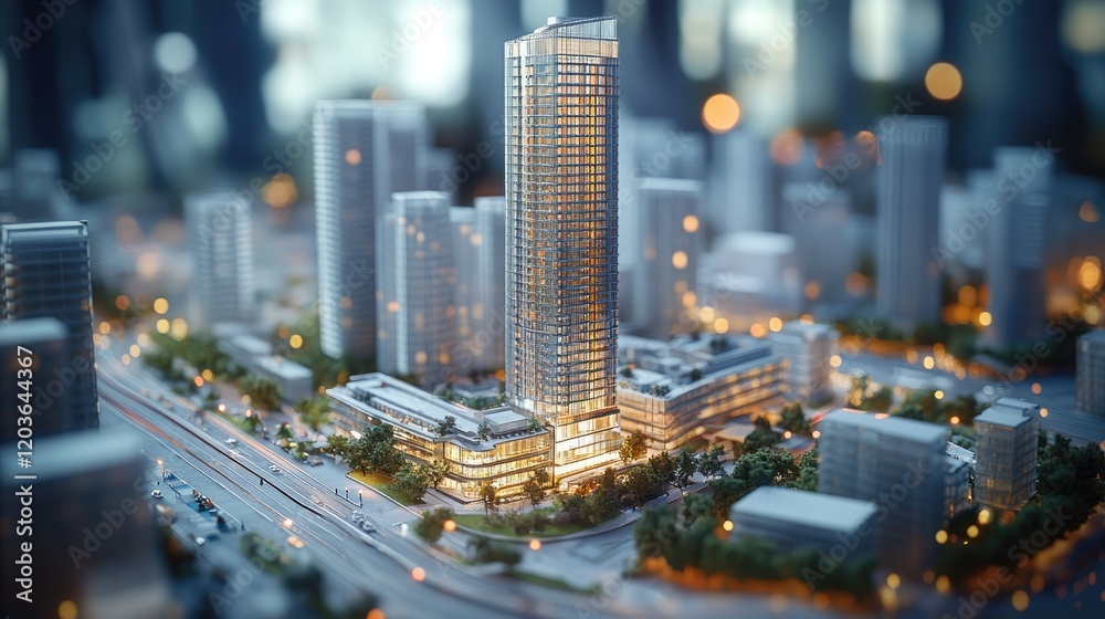 A detailed image showing an architectural model of an urban area with ...