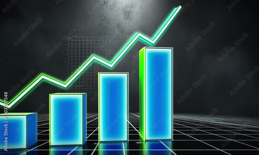Neon bar graph rising, stock market informations. Growing Bar concept ...