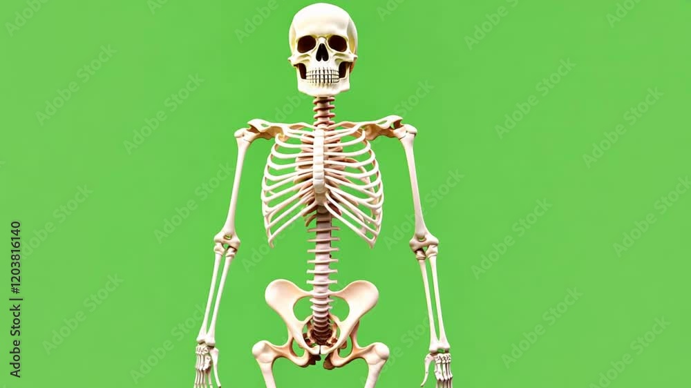Human Skeleton on Green Screen: A detailed human skeleton model stands ...