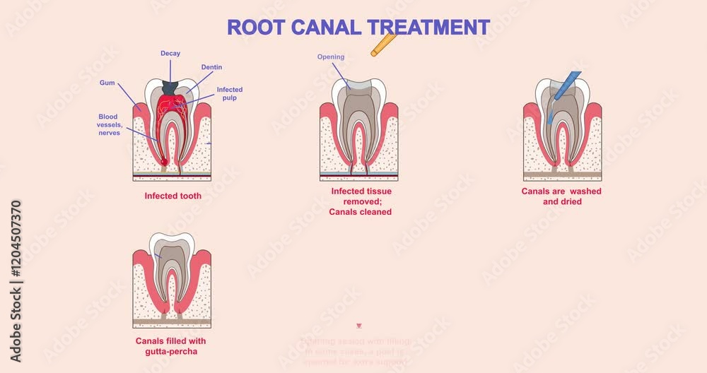 Root canal treatment. Moving banner with medical infographics and ...