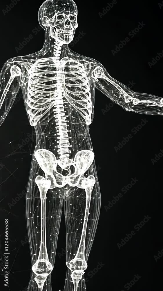 Detailed skeletal structure displayed against a dark background ...