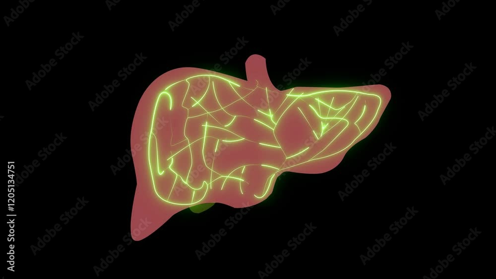 Seamless loop animation of human liver anatomy organ .emphasizing ...
