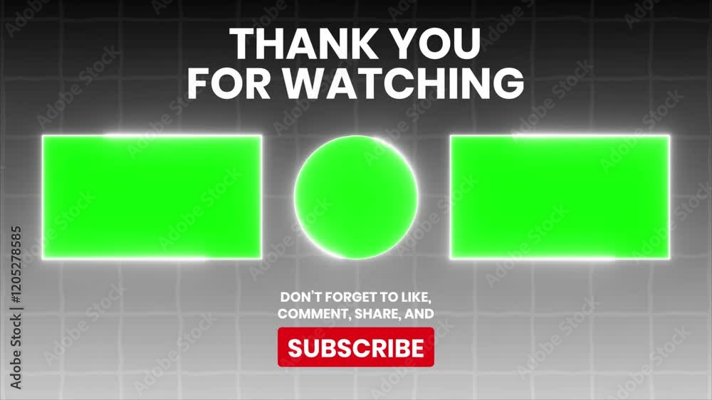 Animated end screen for YouTube videos. Features Thank You, Subscribe ...