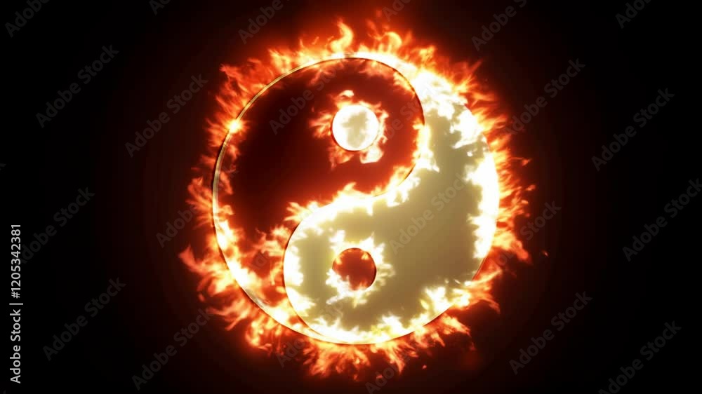 Yin and Yang symbol on fire. Concepts of: the bad inside the good and ...