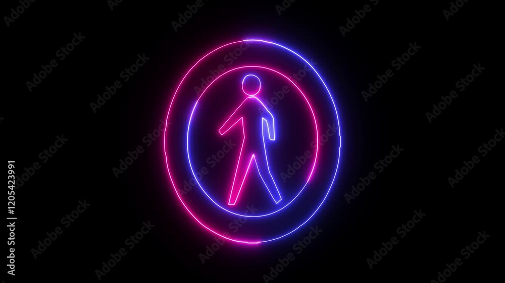 Neon line glowing pedestrian sign animation. Walking neon sign ...