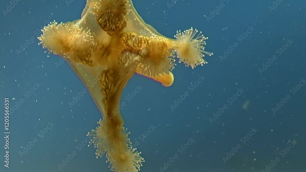 Detailed video of Lucernaria jellyfish in unique pose against blue ...