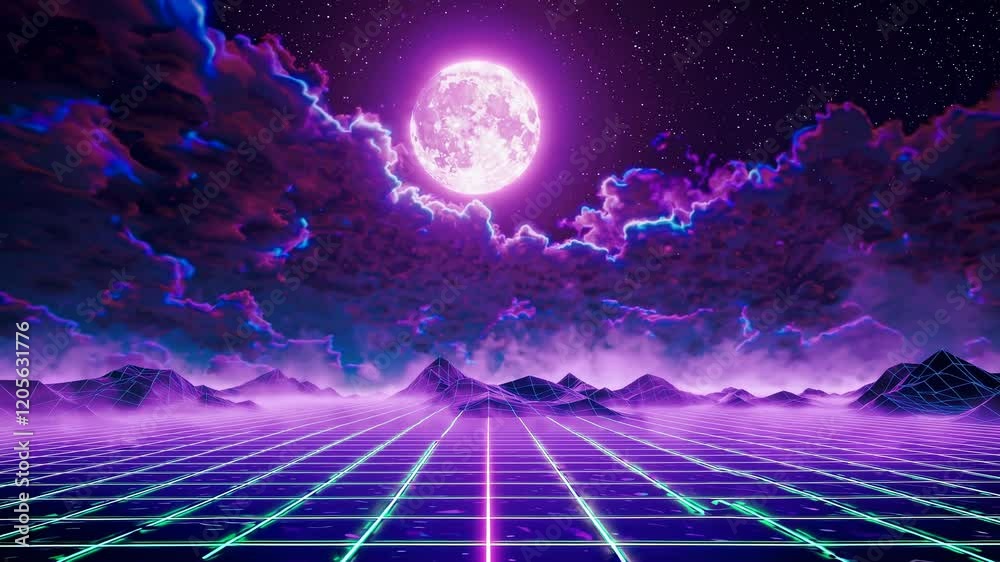 Trendy retro background animation. Mountains landscape and clouds ...