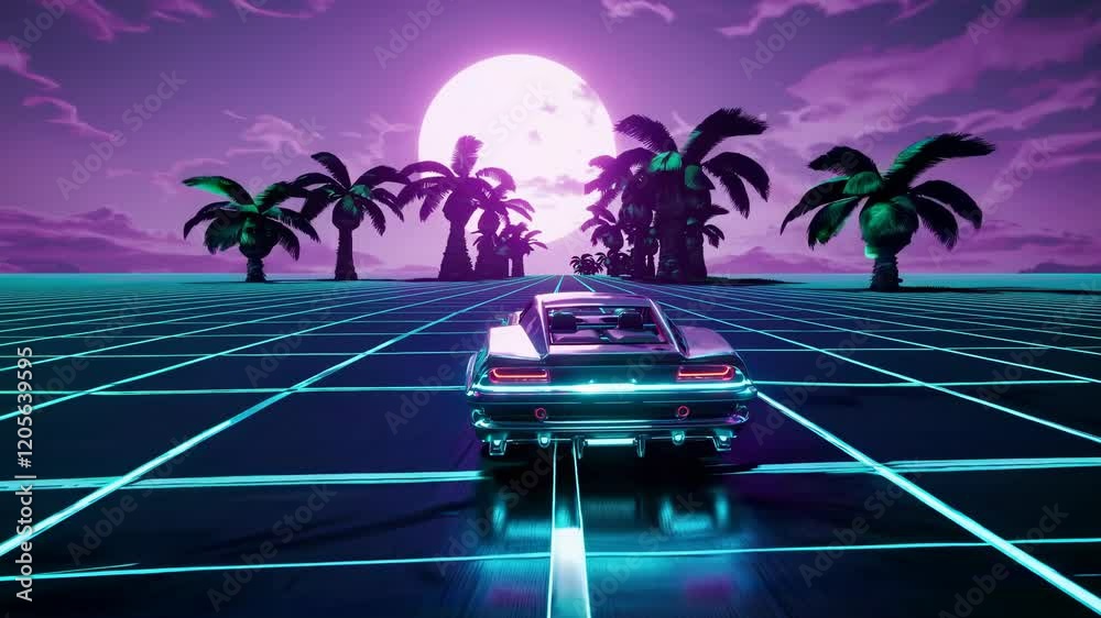 Car driving in trendy retro background animation. Road landscape with ...