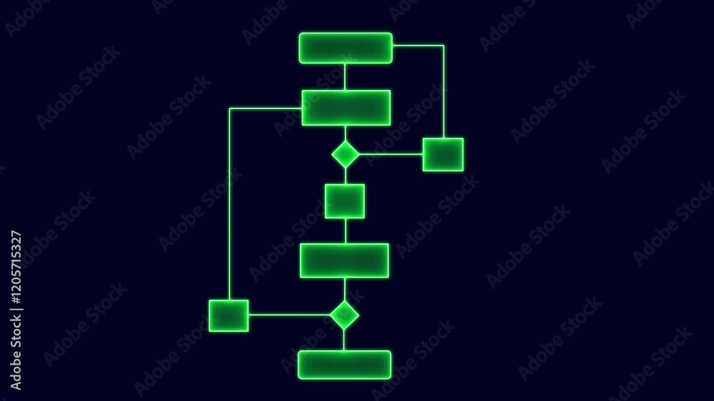 Colorful neon Block diagram, analysis scheme, logic, algorithm, flowchart self drawing animation ...