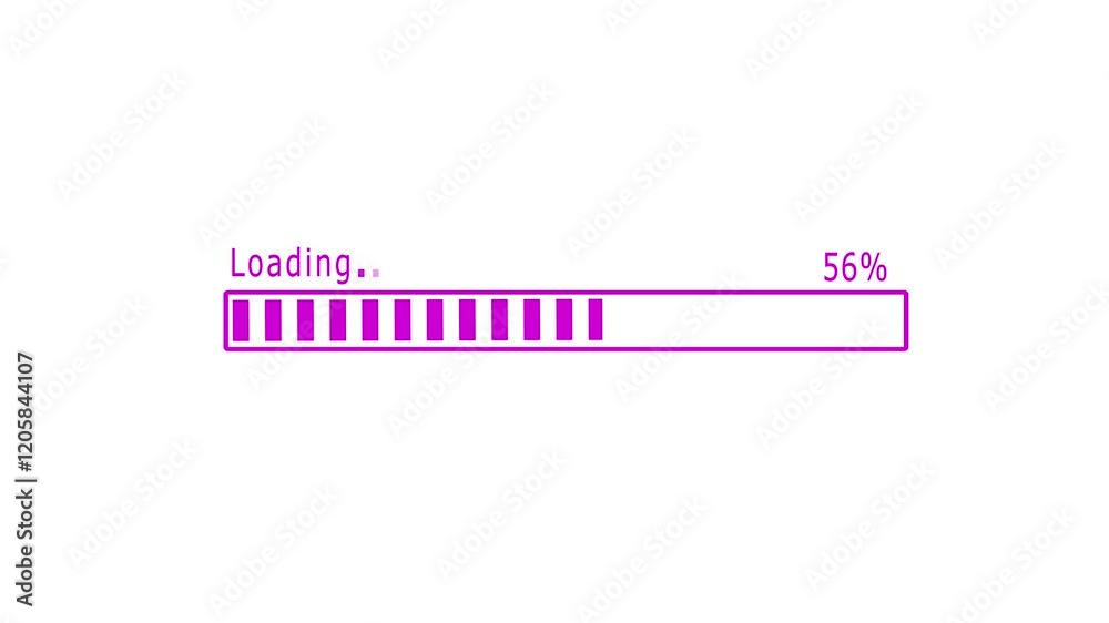 Loading progress bar animation, loading text with 0 to 100 in purple color, horizontal zero to ...