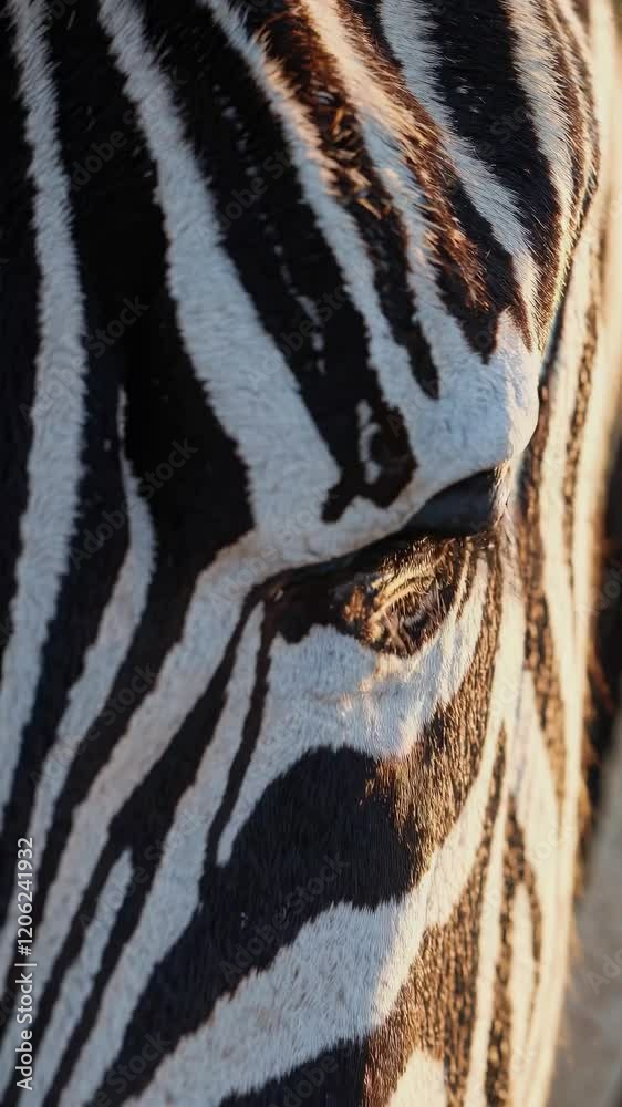 Close-up of zebra's face showing striking black and white stripes ...