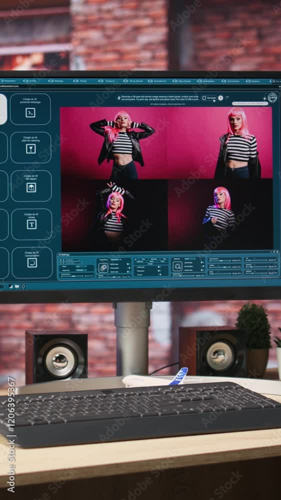 Vertical video Computer on desk with UI of artificial intelligence GPT ...