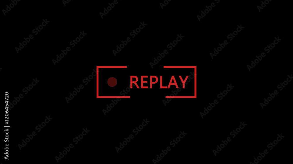 Replay sign and text animation on black background for repeat the ...