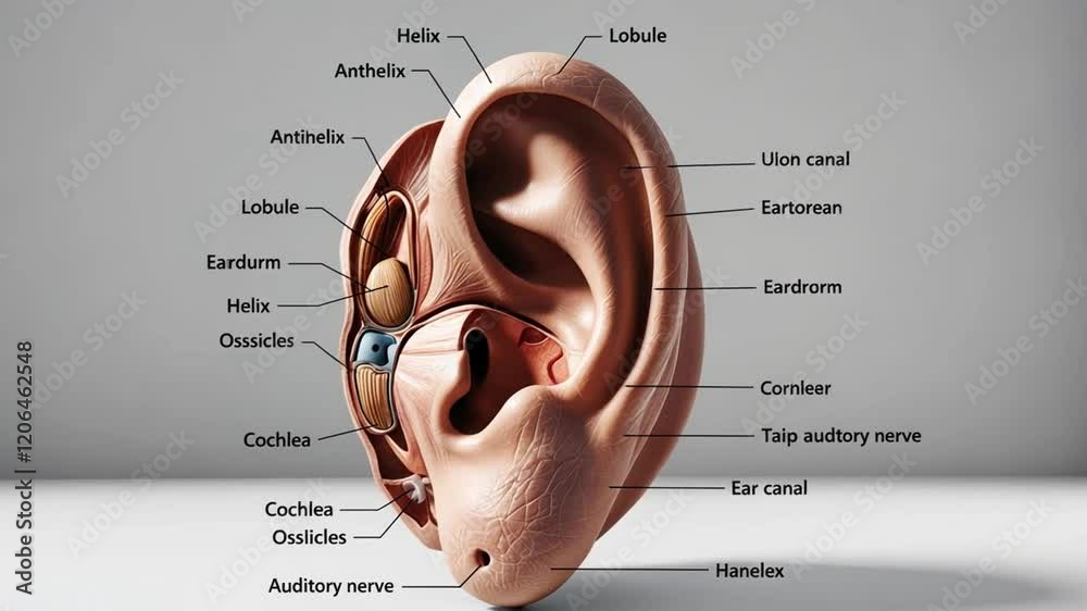 Vidéo Stock 3D model of human ear anatomy highlights outer ear, canal ...