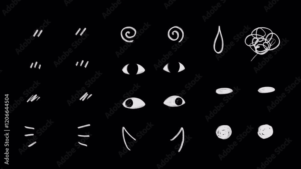 Set of chalk doodle anime cute shy cheek effect symbols, blush wiggle ...