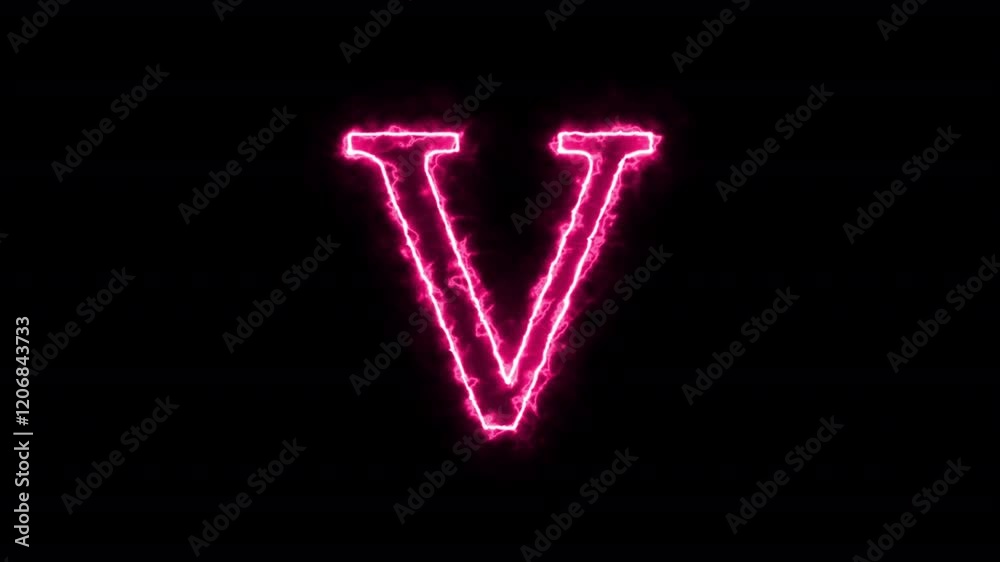 Fire letter V with neon effect animate on black background, Neon letter ...
