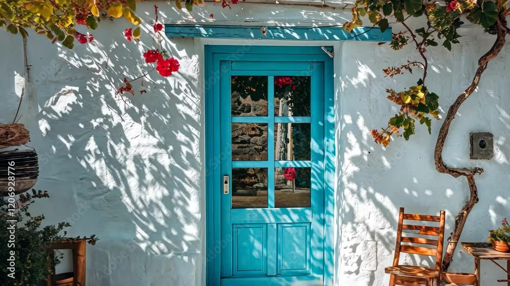 Explore the charming streets of Paros island with blooming flowers and ...