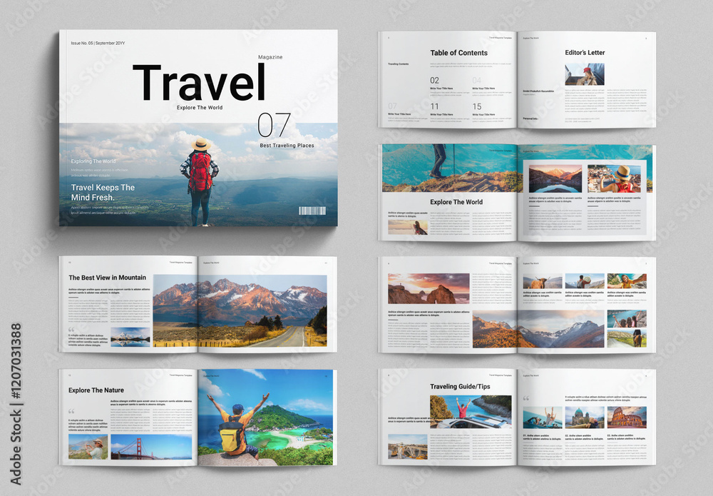 Travel Magazine Template Design Layout Landscape Stock Template | Adobe ...
