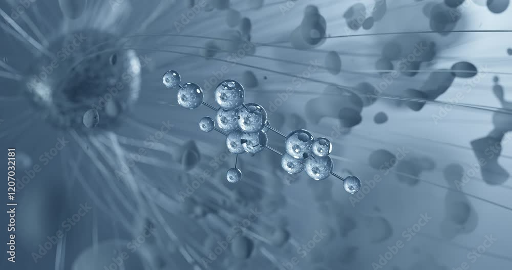 Maltol rotating molecular 3d structure ball-and-stick model, looped ...