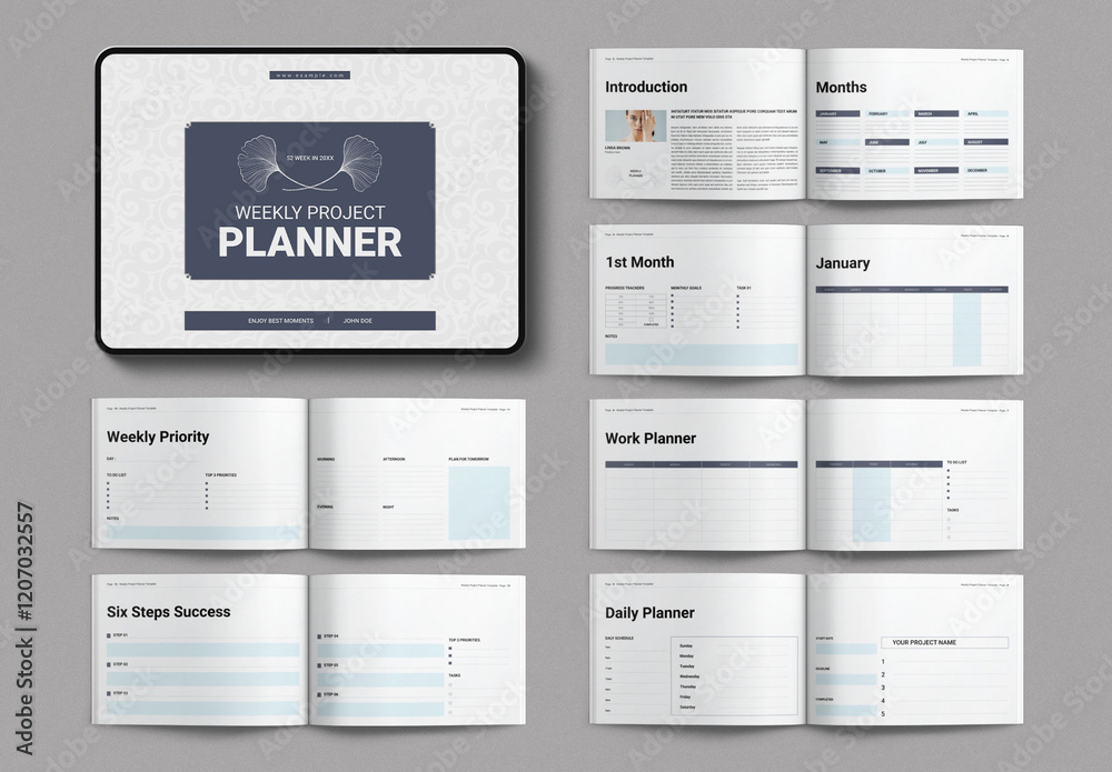 Weekly Project Planner Template Landscape Stock Template | Adobe Stock