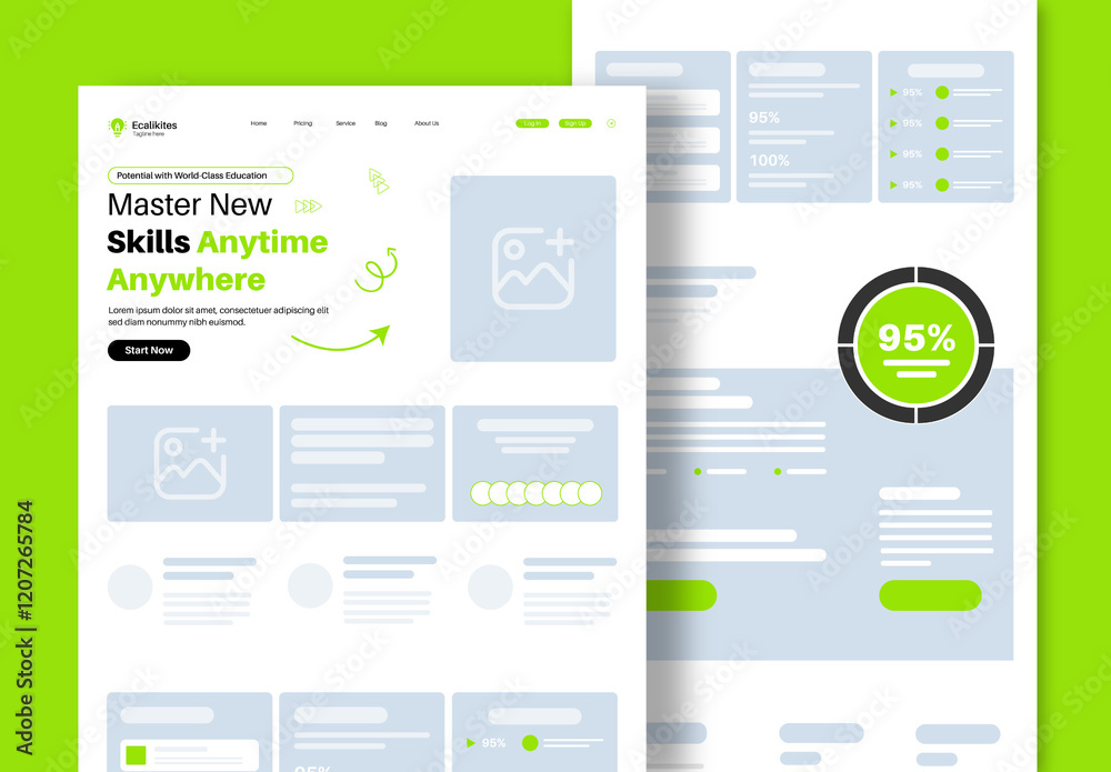 Wireframe Design For Modern Education Landing Page Stock Template ...