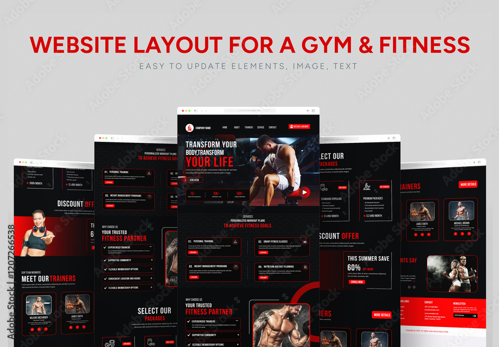 Website Layout for A Gym and Fitness Stock Template | Adobe Stock