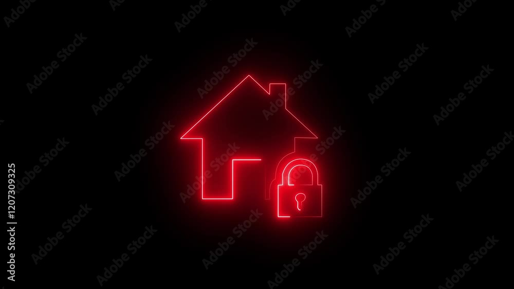 neon house lock icon neon House locked icon animation video. home ...