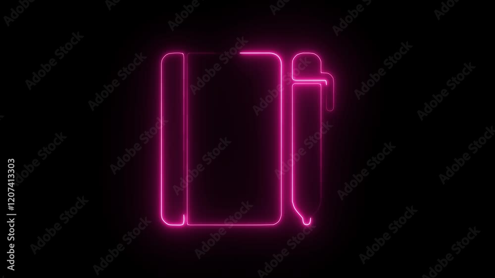 Glowing Neon Notebook Icon Animation on Black Background, HD Motion ...