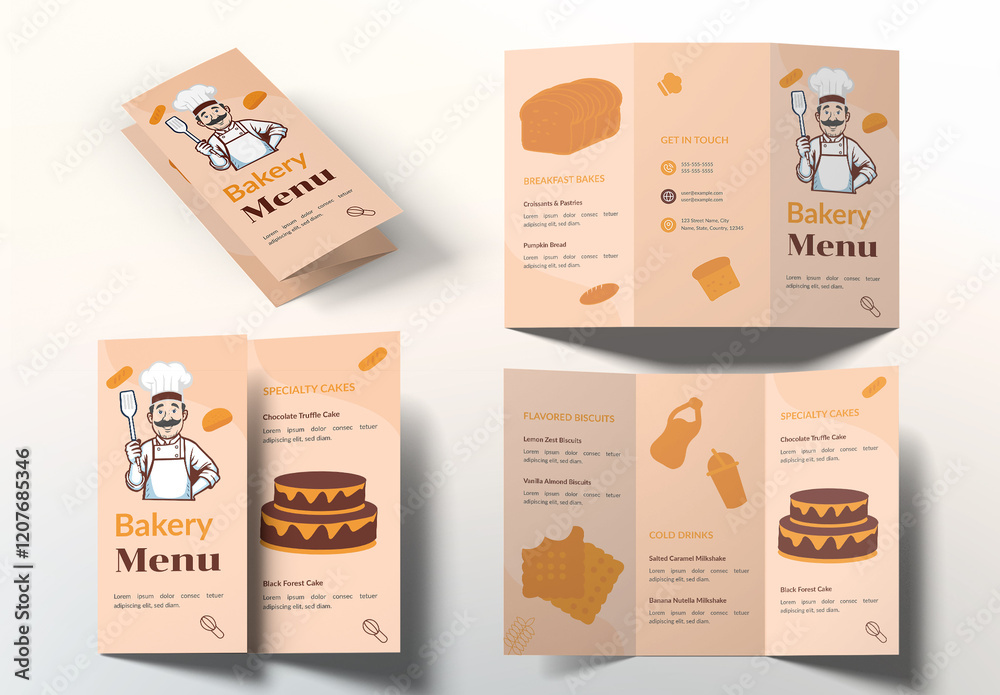 Bakery Menu Trifold Brochure Layout Stock Template | Adobe Stock