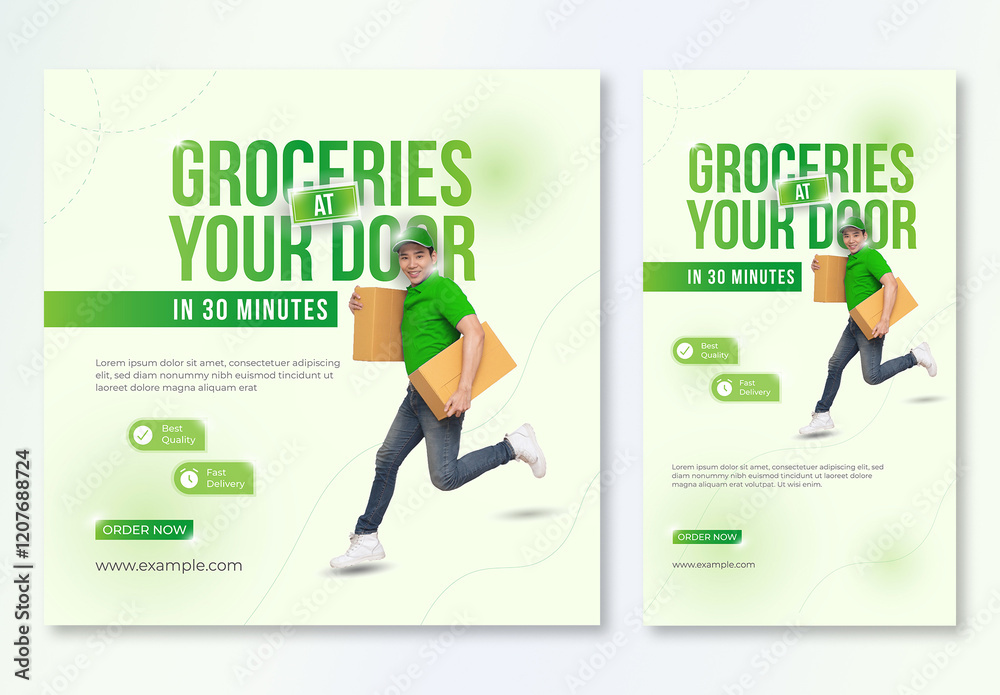 Grocery Delivery Social Media Layouts Stock Template | Adobe Stock