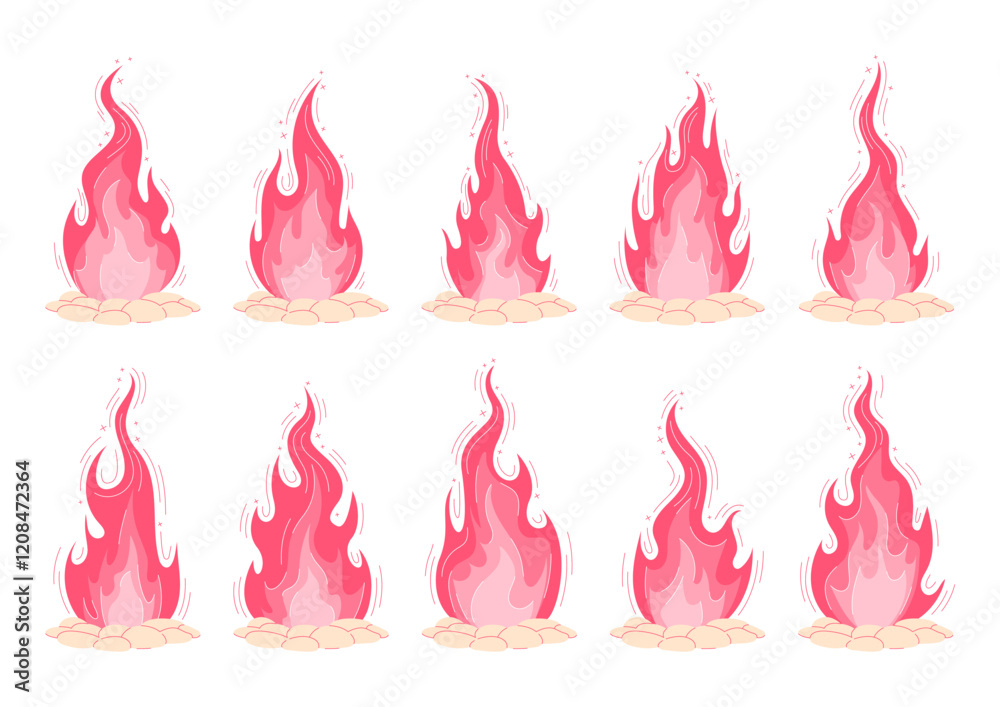 Poster Burning pink fire vector set isolated on white – Wall Art ...
