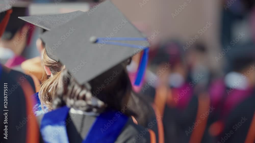 A group of people wearing graduation caps and gowns. Concept of ...