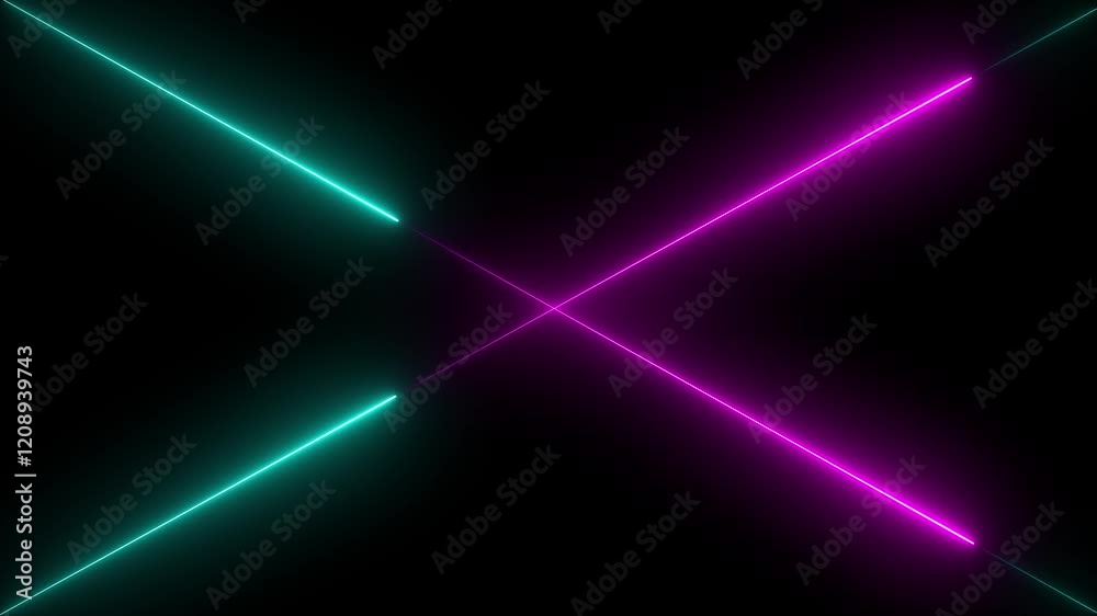 Bright neon line animation. Neon light saber lines,neon tubes emitting ...