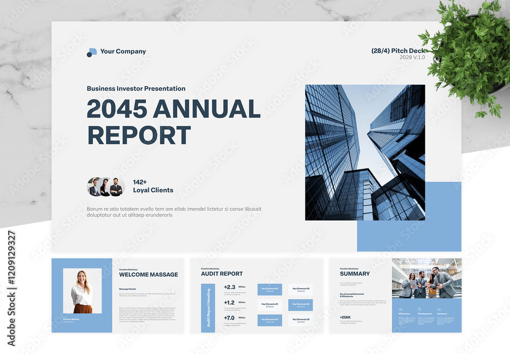 Blue And White Annual Report Stock Template | Adobe Stock