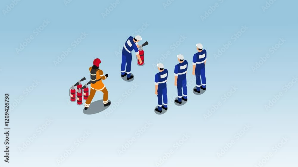 Fire Safety Training Scene with Workers and Fire Extinguisher ...