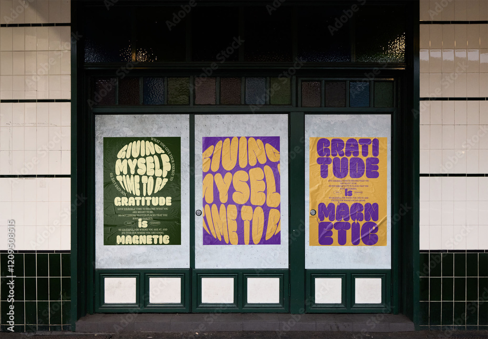 Three posters mockups in a Sydney Storefront door Stock Template ...