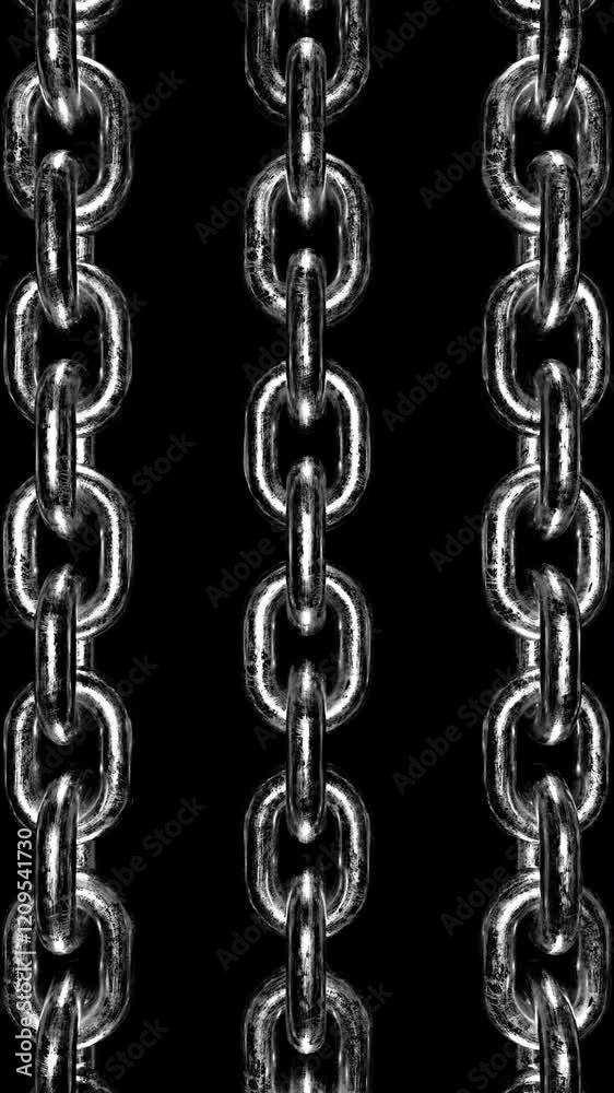 Vertical steel chains rotating like loop overlay, background with alpha ...
