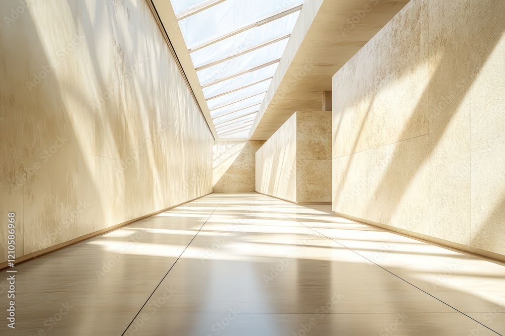 Poster A peaceful gallery with natural light pouring through skylights ...