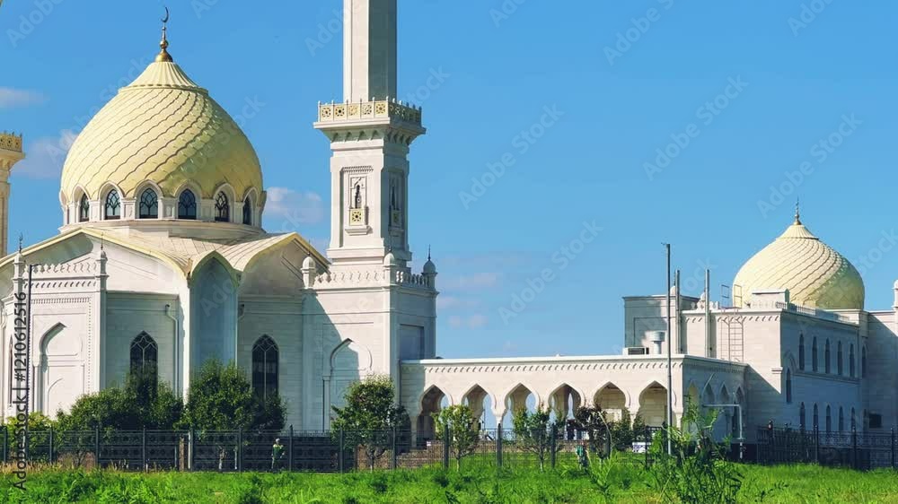 The White Mosque Mosque. Russia, 2024. View of the minarets of the ...
