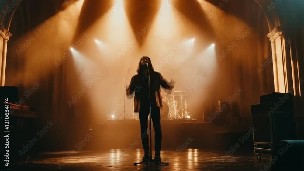 Scene of male singer on a luxurious stage, smooth repeating motion for ...