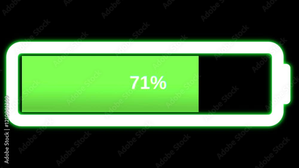An animated battery icon on a transparent background, displaying ...
