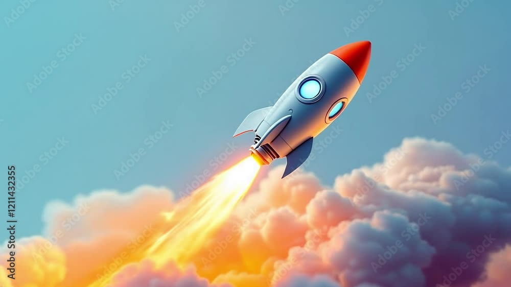 Vidéo Stock 3d rocket emoji taking off and launching with flames and ...