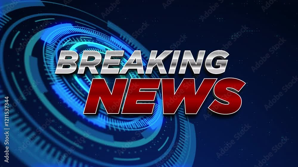 breaking news text animation on HUD rotating digital futuristic ...