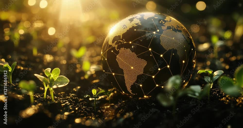 Global network and technology connection on digital Earth globe. Green ...