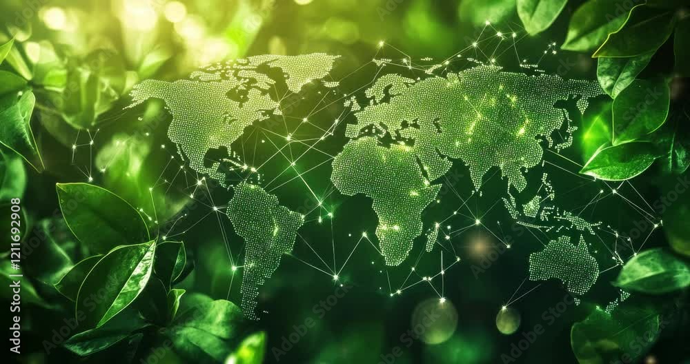 Global network and technology connection on digital Earth globe. Green ...
